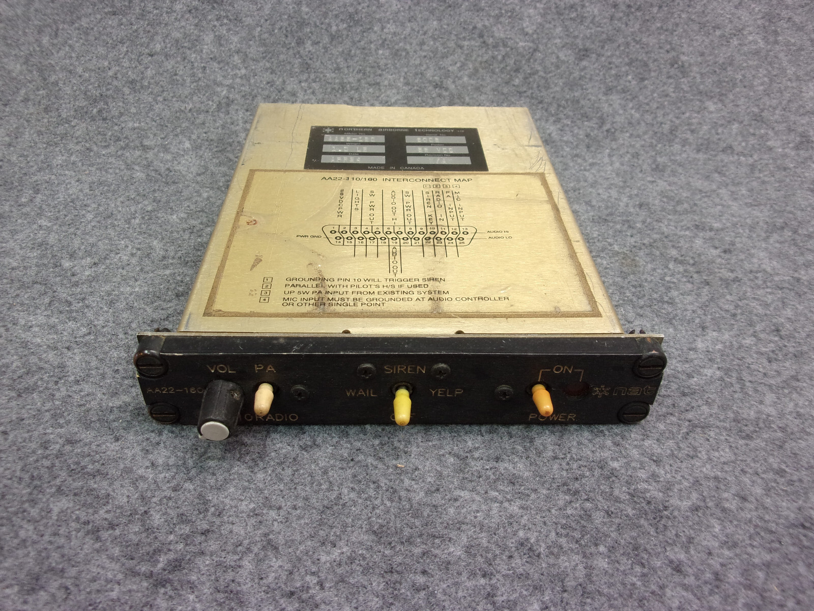 NAT Northern Airborne Technology PA Control Panel P/N AA22-160 | eBay