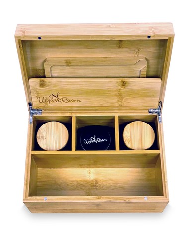 Stash Box with Accessories, Tray, 2 Airtight Jars, Bamboo Stash Box ...