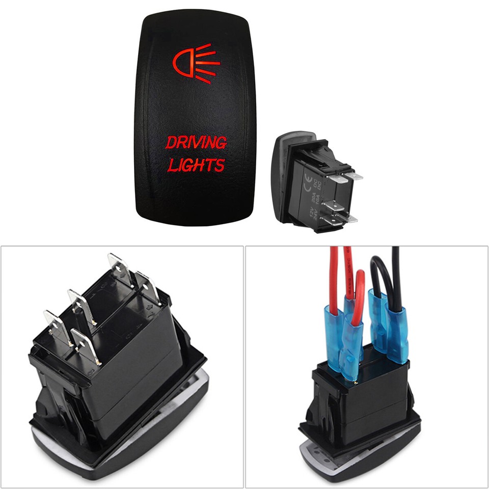 5 Pin Driving Lights Rocker Switch Red LED On-Off LED Light BAR 20A 12V ...