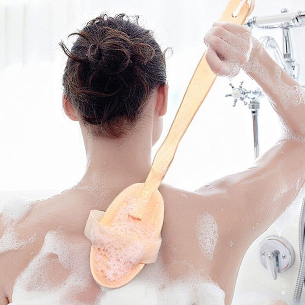 Wooden Handle Bath Body Brush Back Scrubber Shower 7Y6R E Bristle HOTN ...