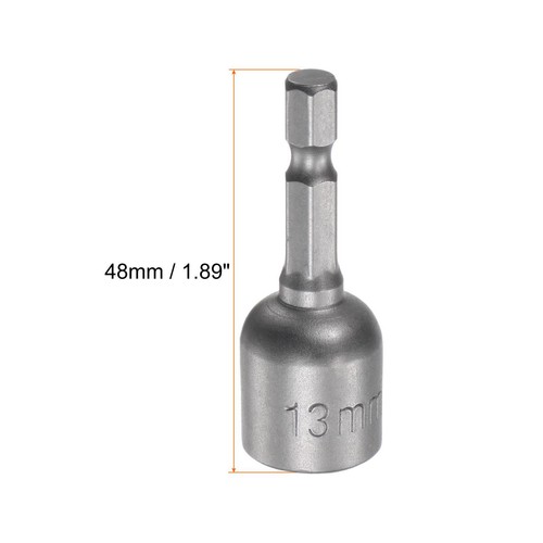 1/4" Quick-Change Hex Shank 13mm Magnetic Nut Driver Bit 1.89" Length ...