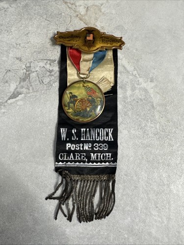 Clare MICHIGAN GAR W.S. Hancock GRAND ARMY REPUBLIC REUNION RIBBON Post ...