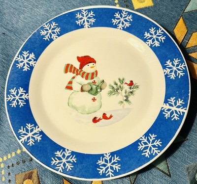 Studio 33 Holiday Home Snowman Caroling Red Cardinal Snowflake Blue Rim ...