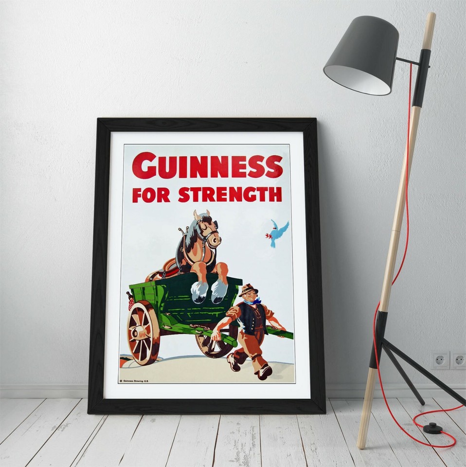VINTAGE "GUINNESS FOR STRENGTH" POSTER ADVERT -FRAMED WALL ART PICTURE ...