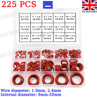 225Pcs NBR Rubber O-Ring Red Ø6-20mm Seals O-Ring Washer Pack Set ...