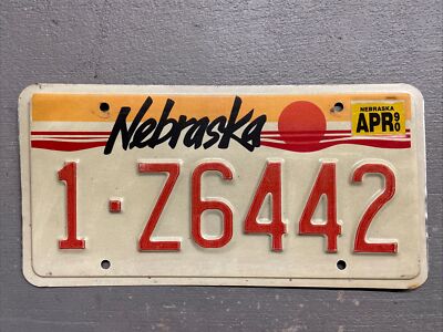 VINTAGE NEBRASKA LICENSE PLATE ☀️ SUN 1-Z6442 APRIL 1990 STICKER NICE ...