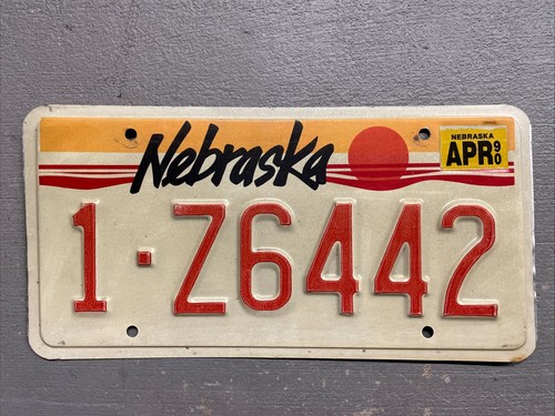 VINTAGE NEBRASKA LICENSE PLATE ☀️ SUN 1-Z6442 APRIL 1990 STICKER NICE ...