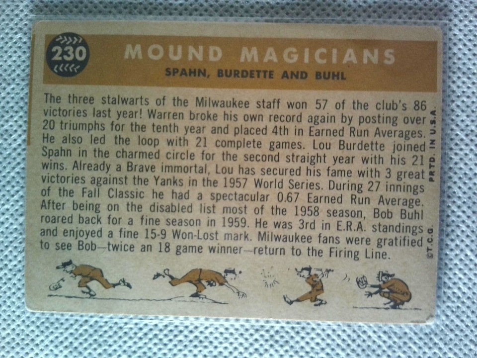 1960 Topps - Warren Spahn, Bob Buhl, Lou Burdette #230 | eBay