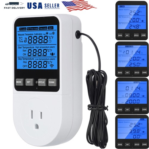 Digital Thermostat Outlet Plug Temperature Controller Heating Cooling ...