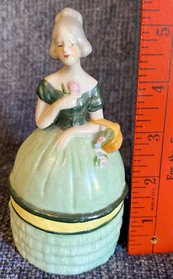 Antique German Half Doll Powder Box Dresser Jar | eBay UK