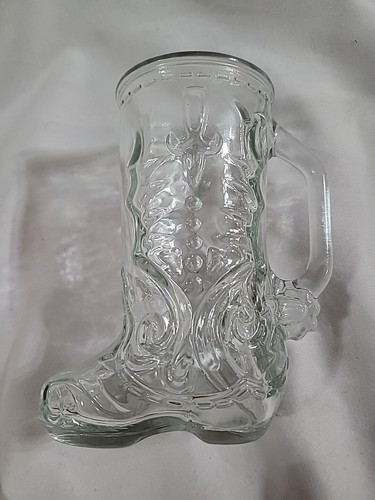 Libbey of Canada Cowboy Boot Beer Mug Clear Glass Embossed With Heel ...