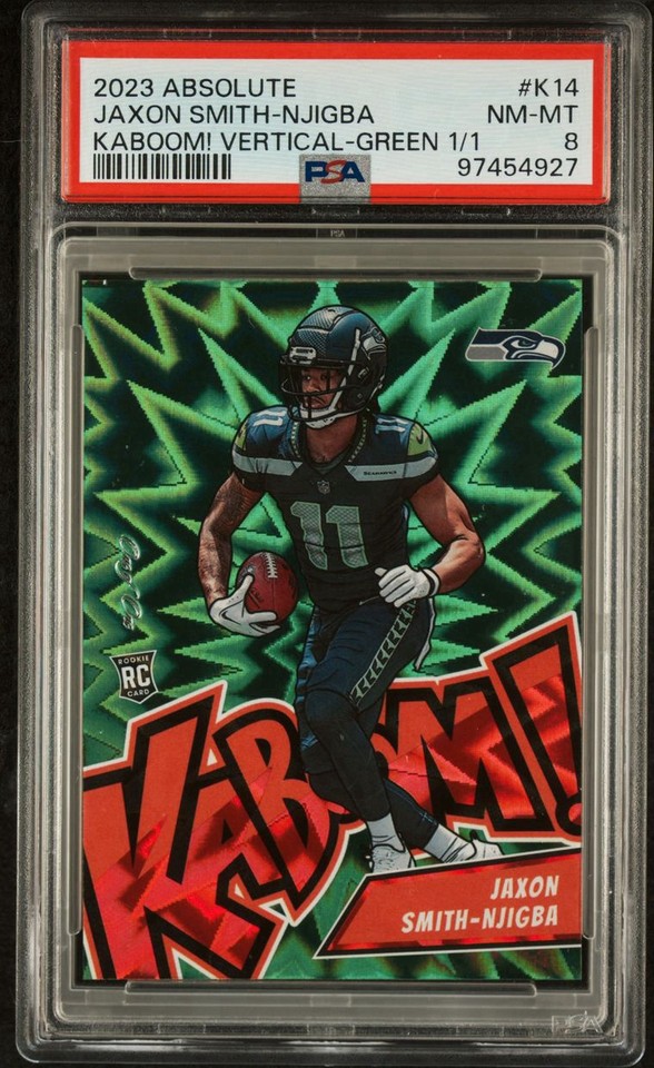 2023 Absolute Jaxon Smith-Njigba Green Vertical KABOOM 1/1 PSA 8 RC ...