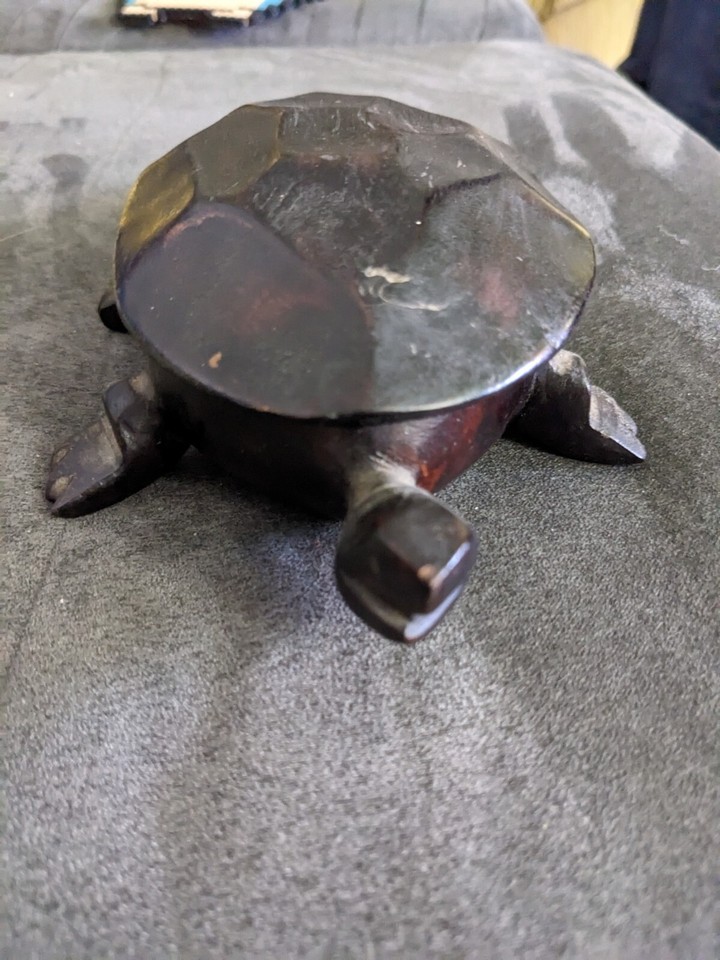 Vintage Hand Carved Wood Turtle Tortoise Jewelry Stash Box Shell Lid 7 ...