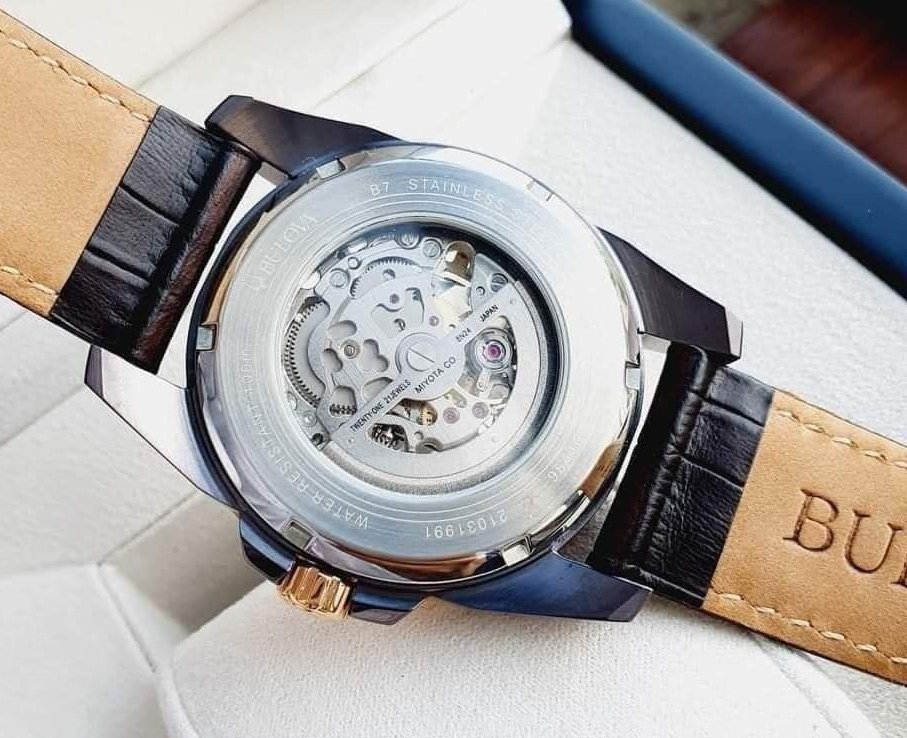 Bulova Rose Gold Sutton Automatic Skeleton Dial Leather Band Men's ...