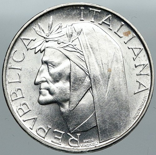 1965 ITALY Dante's Inferno DANTE ALIGHIERI Vintage Silver 500 Lire Coin ...