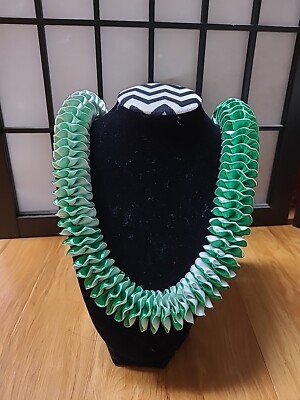 Grad Wedding Luau Beautiful Hawaiian Two Sided Green & White Ribbon Lei ...
