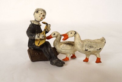 Small Lead Sculpture Nuremberg Character Pierrot Mandolin Geese 19th ...