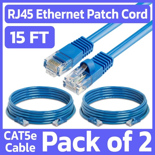 2 Pack Blue Cat5e Ethernet Patch Cable 15ft Lan Network Cord RJ45 ...