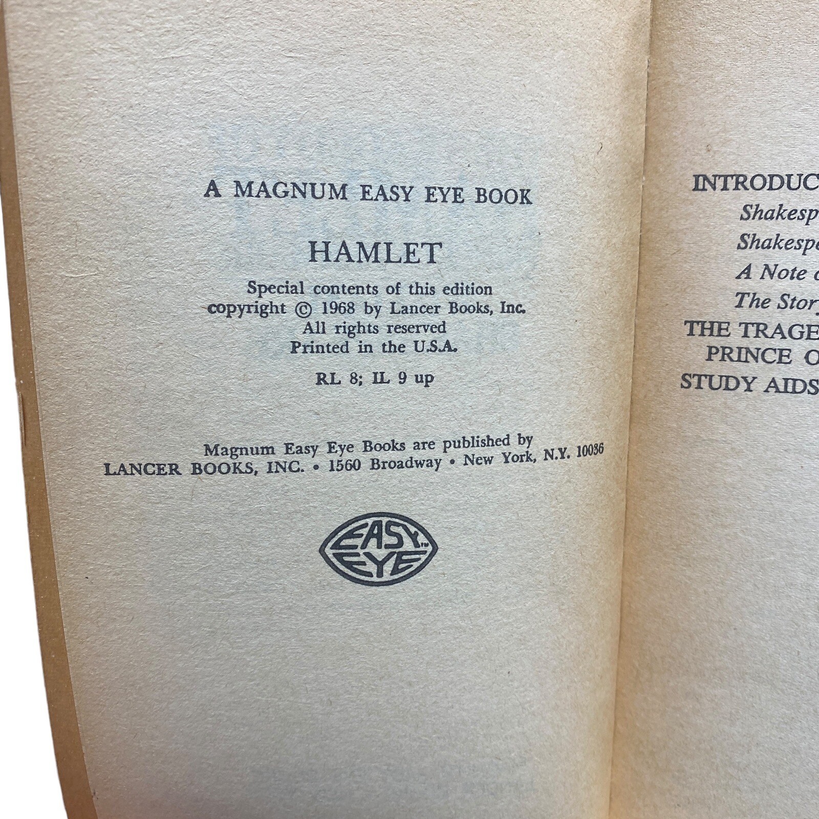 Shakespeare The Tragedy of HAMLET 1968 Lancer Magnum EASY EYE ...