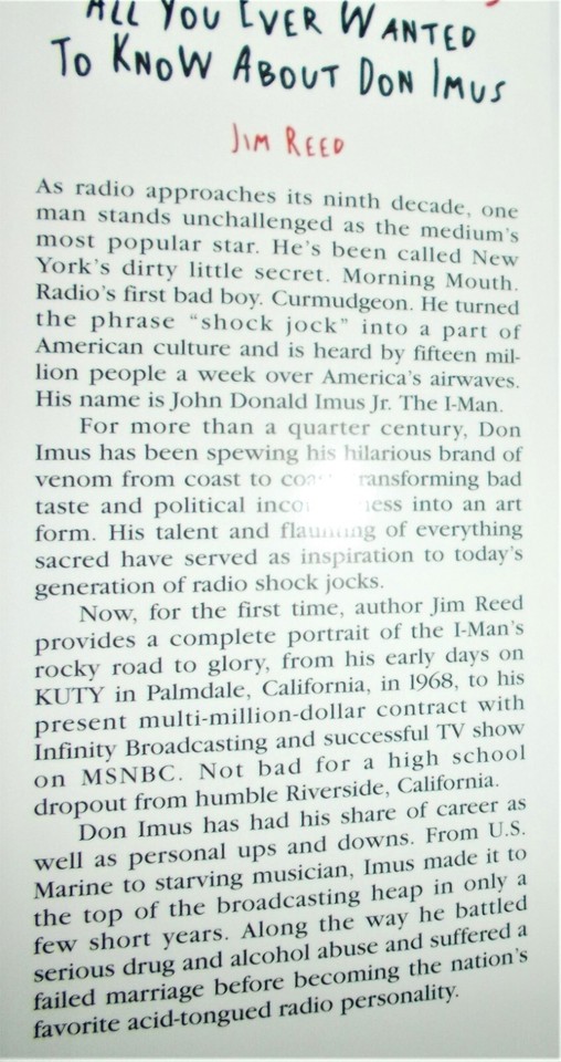 Everything Imus All You Ever Wanted to Know about Don Imus by Jim Reed ...