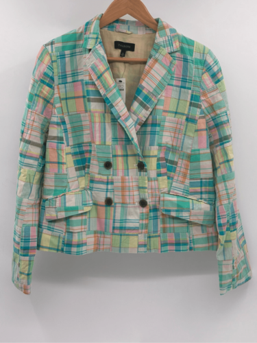 Talbots Blazer Double Breasted Madras Plaid Cotton Women 14 Pastel Pink Blue New | eBay