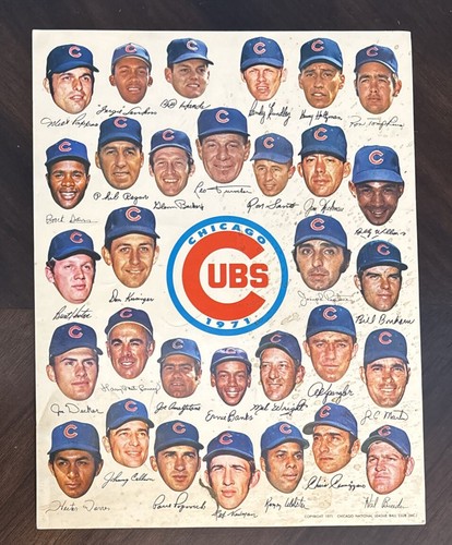 1971 Chicago Cubs Baseball 8.5" x 11" Sheet w 31 photos- Ron Santo Auto ...