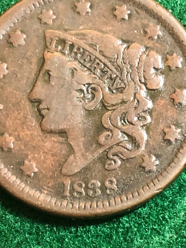 1838 CORONET LARGE CENT, Fine, Matron Head Modified (1835-1839): The ...