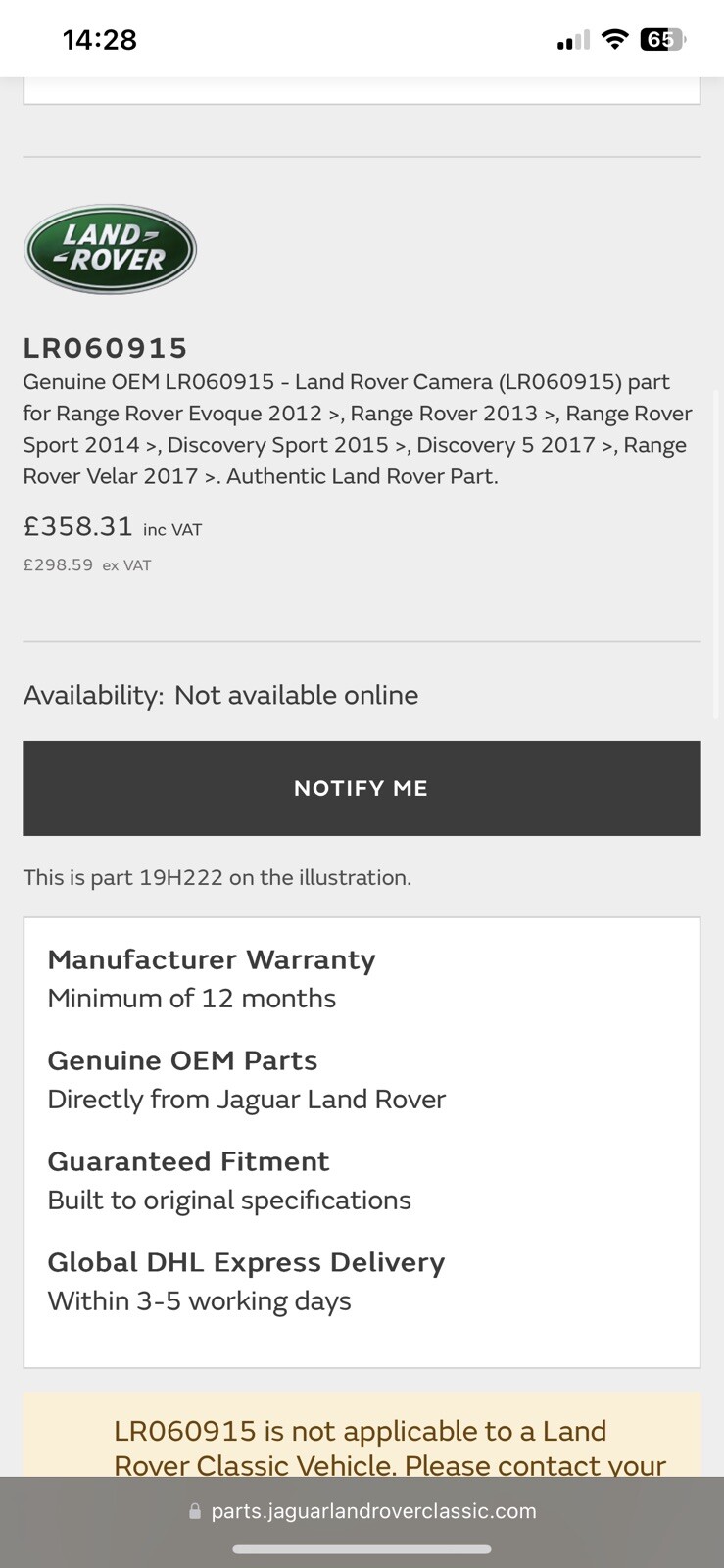 Land Rover Genuine Front Side Mirrors Surround Camera (FW9319H422AB ...