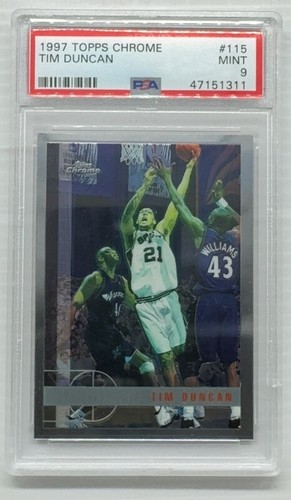 1997-98 Topps Chrome Tim Duncan Rookie RC Card #115 PSA 9 San Antonio ...