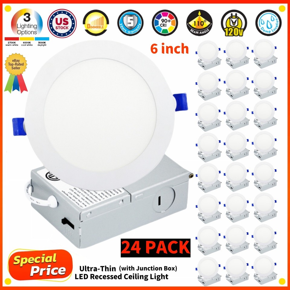 6/12/24/36/48 Pack 6 Inch LED Recessed Light with 3CCT- Canless Ultra ...