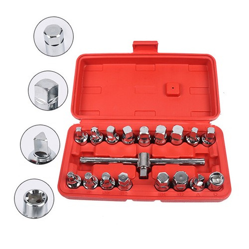 18Pcs Oil Drain Pipe Plug Hexagon Square Socket Key Removal Tool Set 3/ ...