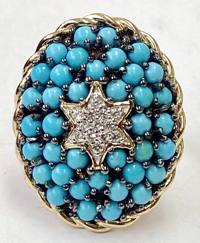 HSN Rarities 14K Gold over Silver White Zircon Star & Turquoise ...