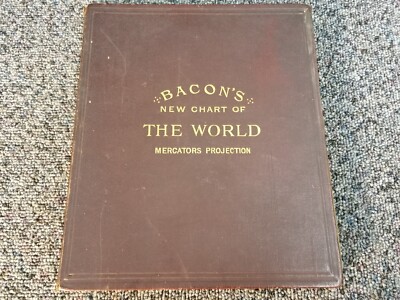 Bacon's New Chart Of The World Mercator's Projection Paper Map On Cloth ...