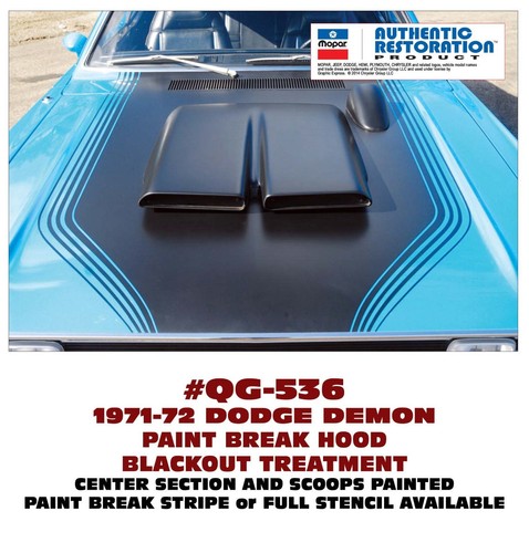 GE-QG-536 1971-72 DODGE DEMON - PAINT BREAK HOOD TREATMENT - STRIPE or ...