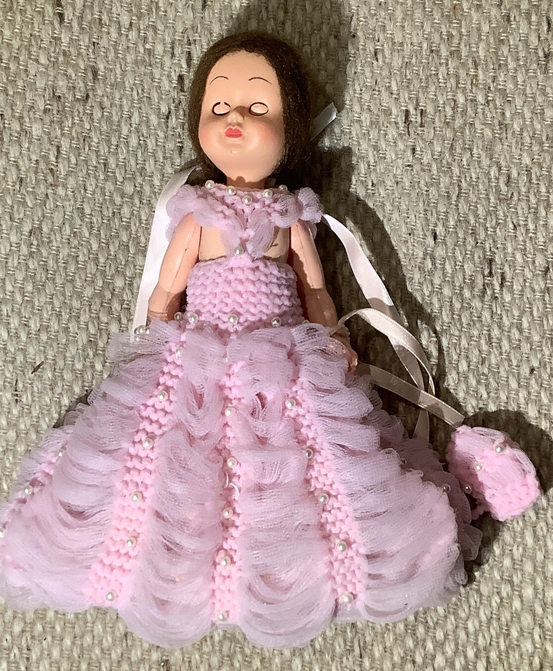 New Hard Plastic Toilet Roll Doll With Hand Knitted Sleeping Eyes 23cm ...