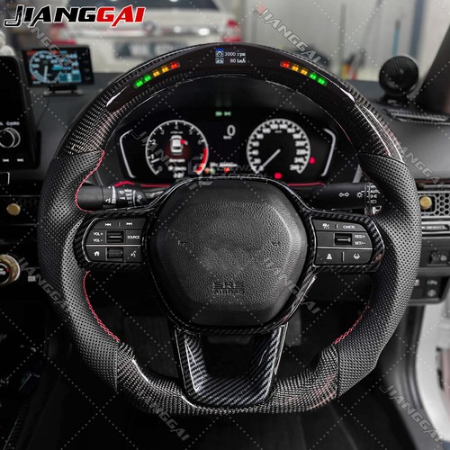 Real Carbon Fiber LED Leather Sport Steering Wheel Fit Honda Civic 11th ...