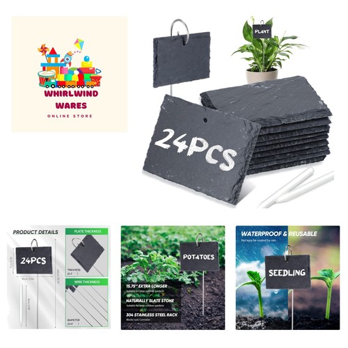 24 Weatherproof Slate Plant Markers – Reusable Garden Signs with Stakes ...