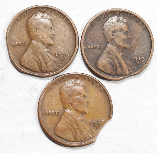 3 Mint Error Lincoln Cents-1919-S Double Clip, 1919-S & 1928-S Clip ...