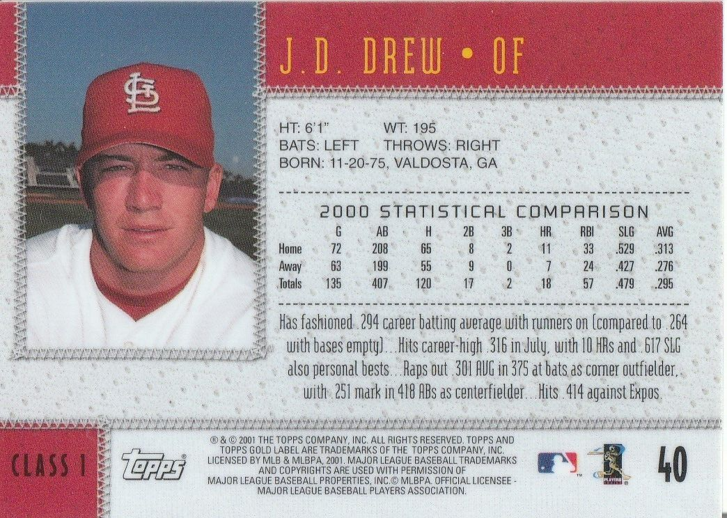 2001 Topps Gold Label - J.D. Drew #40 Class 1 for sale online | eBay