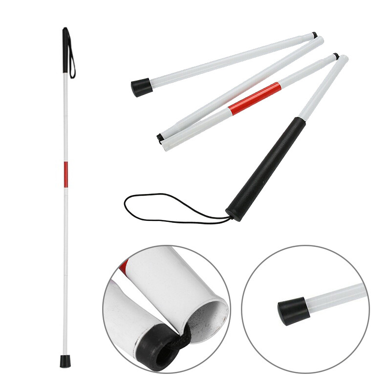 White Blind Walking Stick Folding Cane For Visually Impaired 125cm Non ...