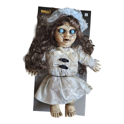 Spirit Halloween Decrepit Haunted Doll Talking Scary Prop 15" Motion ...