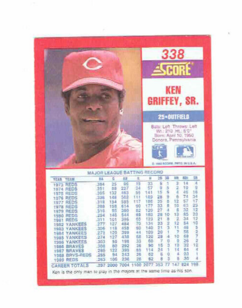 Ken Griffey SR Cincinnati Reds OF #338 Score 1990 Jersey ERROR Baseball ...