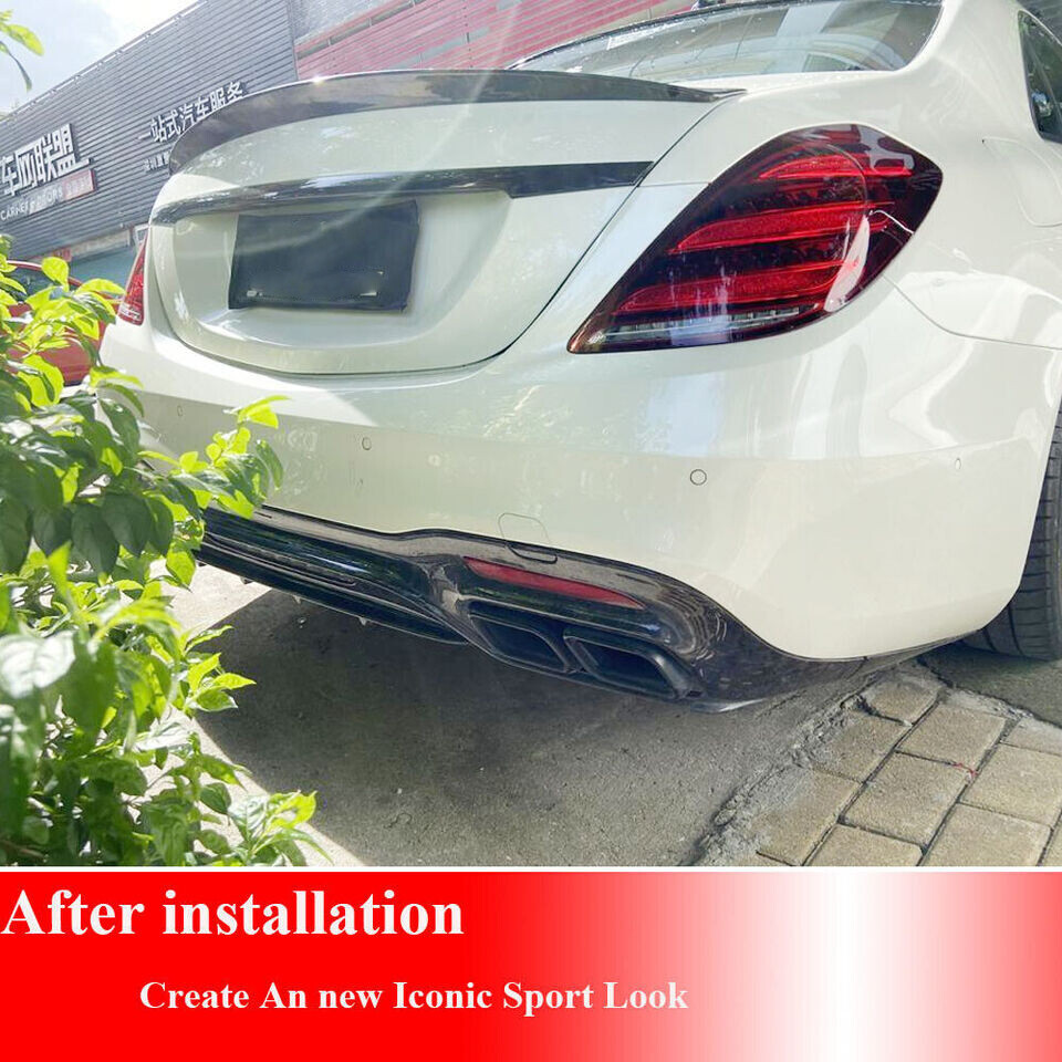 For Mercedes Benz W222 S63 S65 2016-18 REAL CARBON Rear Bumper Diffuser ...
