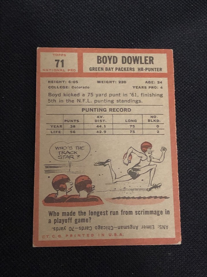 BOYD DOWLER 1962 TOPPS SIGNED AUTOGRAPHED CARD #71 GREEN BAY PACKERS | eBay