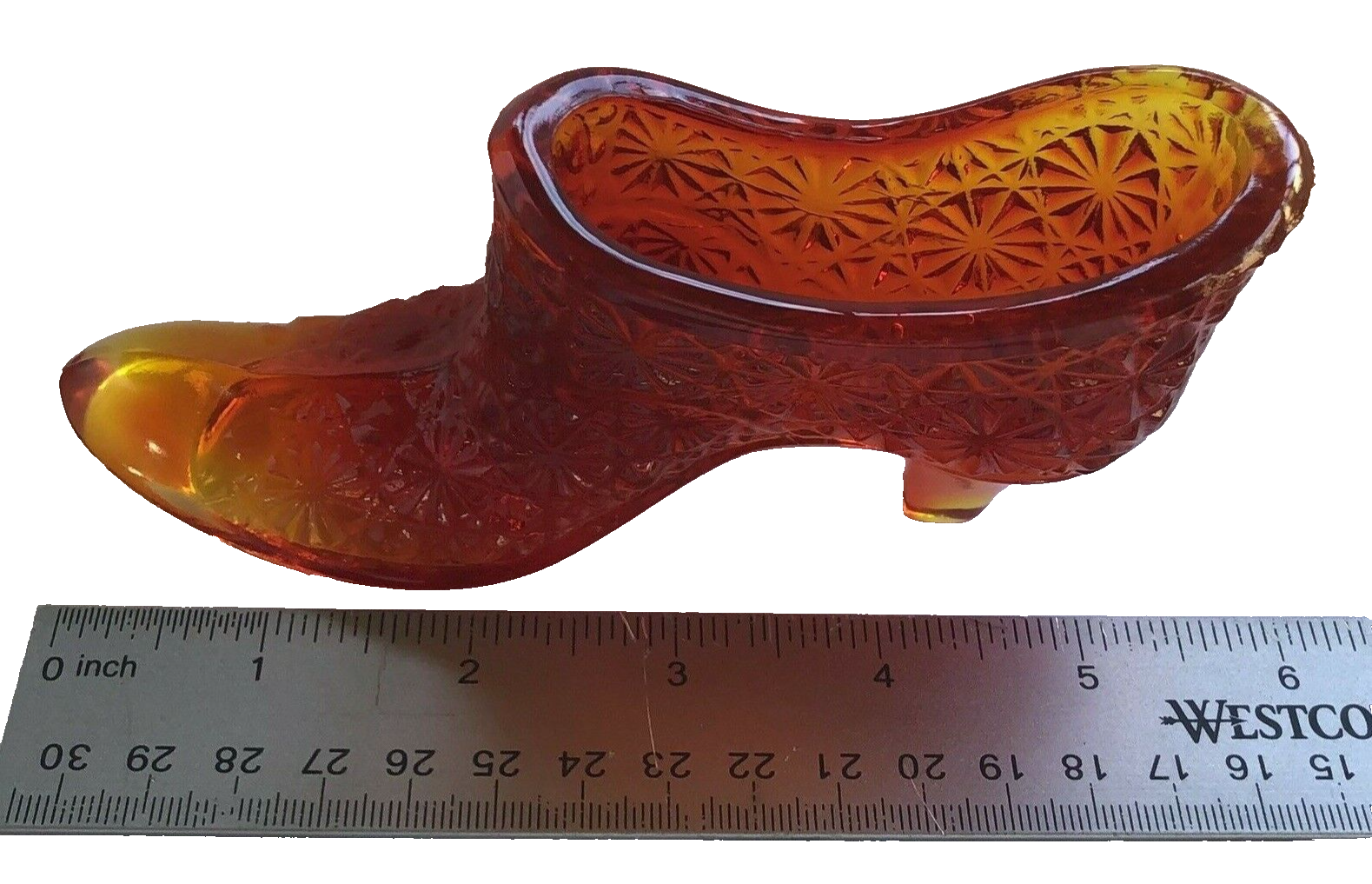 1970's Fenton Amber Red Glass Shoe Slipper Daisy Beautiful 2 1/2"H X 6 ...