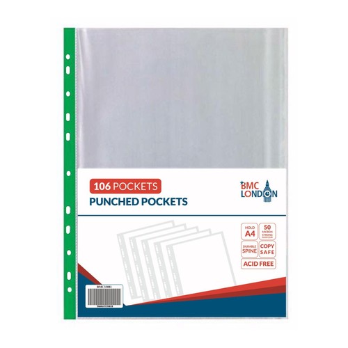 A4 PLASTIC 106 PUNCH POCKETS 50 MICRON FOLDERS FILING WALLETS SLEEVES ...