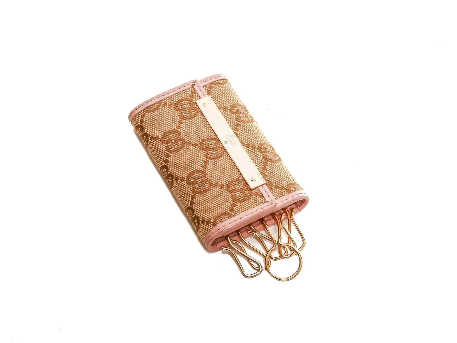 Authentic Gucci monogram canvas pink leather trim key case | eBay