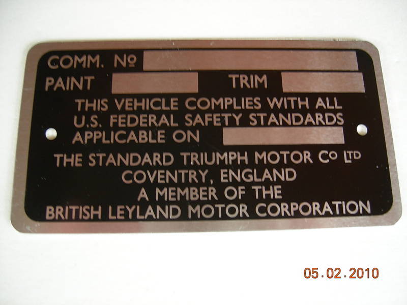 TRIUMPH TR6 COMMISSION NUMBER PLATE 1969 1970 | eBay