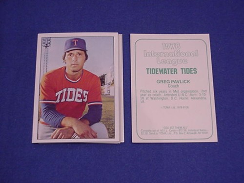 1978 TCMA Baseball Card Lot - Greg Pavlick - Tidewater Tides ...