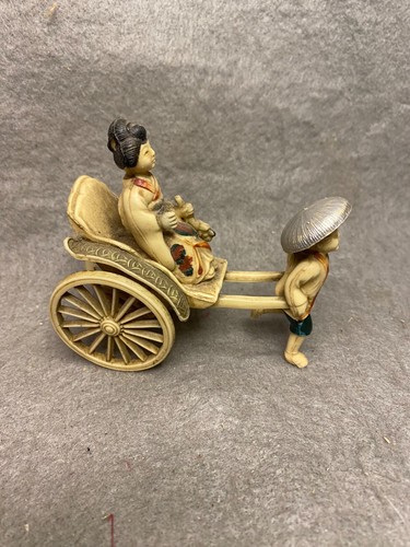 VINTAGE 3 1/2 INCH JAPANESE MAN PULLING LADY IN RICKSHAW HARD PLASTIC ...